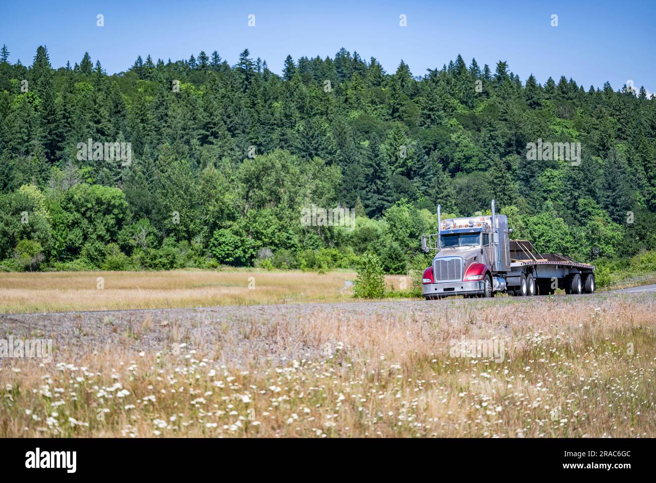 Industrial beige big rig semi truck with extended cab transporting ...