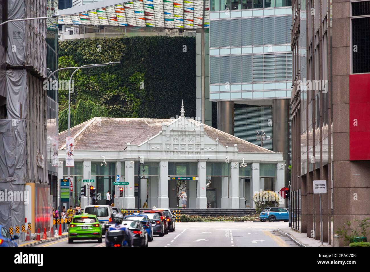 Rear view of Raffles Place MRT station in Singapore Central Business ...