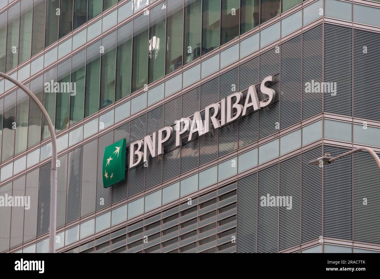 Logo of BNP Paribas Asset Management Singapore Limited located at financial area at Raffles ...