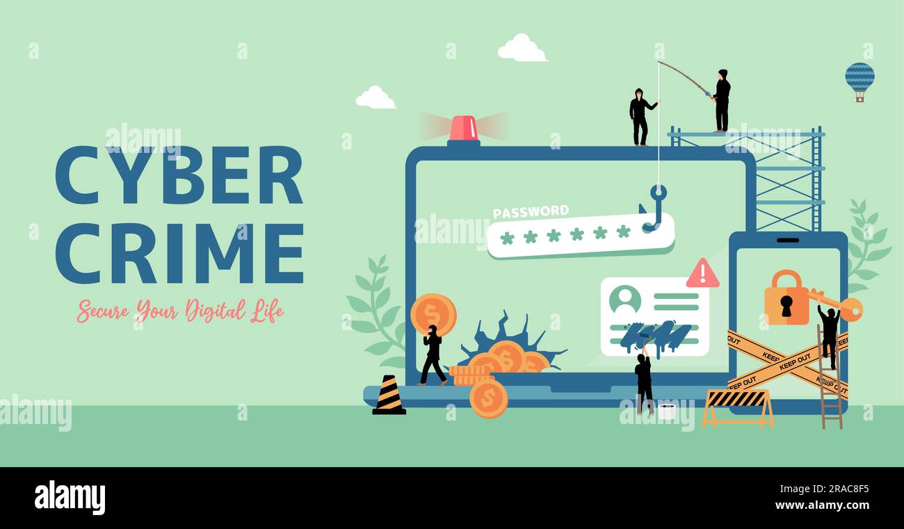 Cyber crime ( Internet security ) vector banner illustration Stock ...