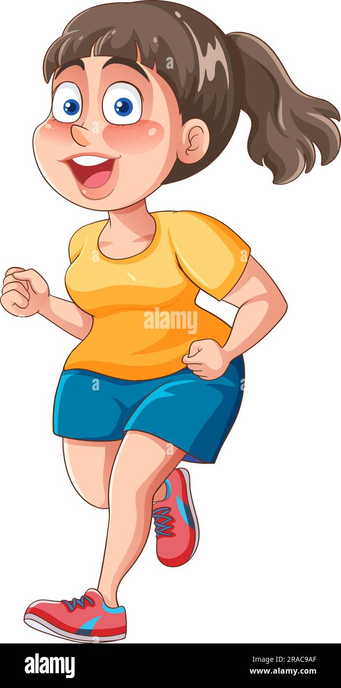 Chubby Woman Running Pose Cartoon Character illustration Stock Vector ...