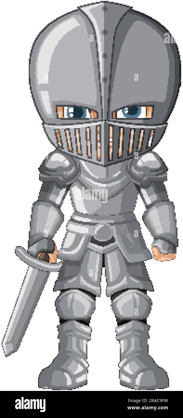 Cartoon knight boy holding sword and shield illustration Stock Vector ...