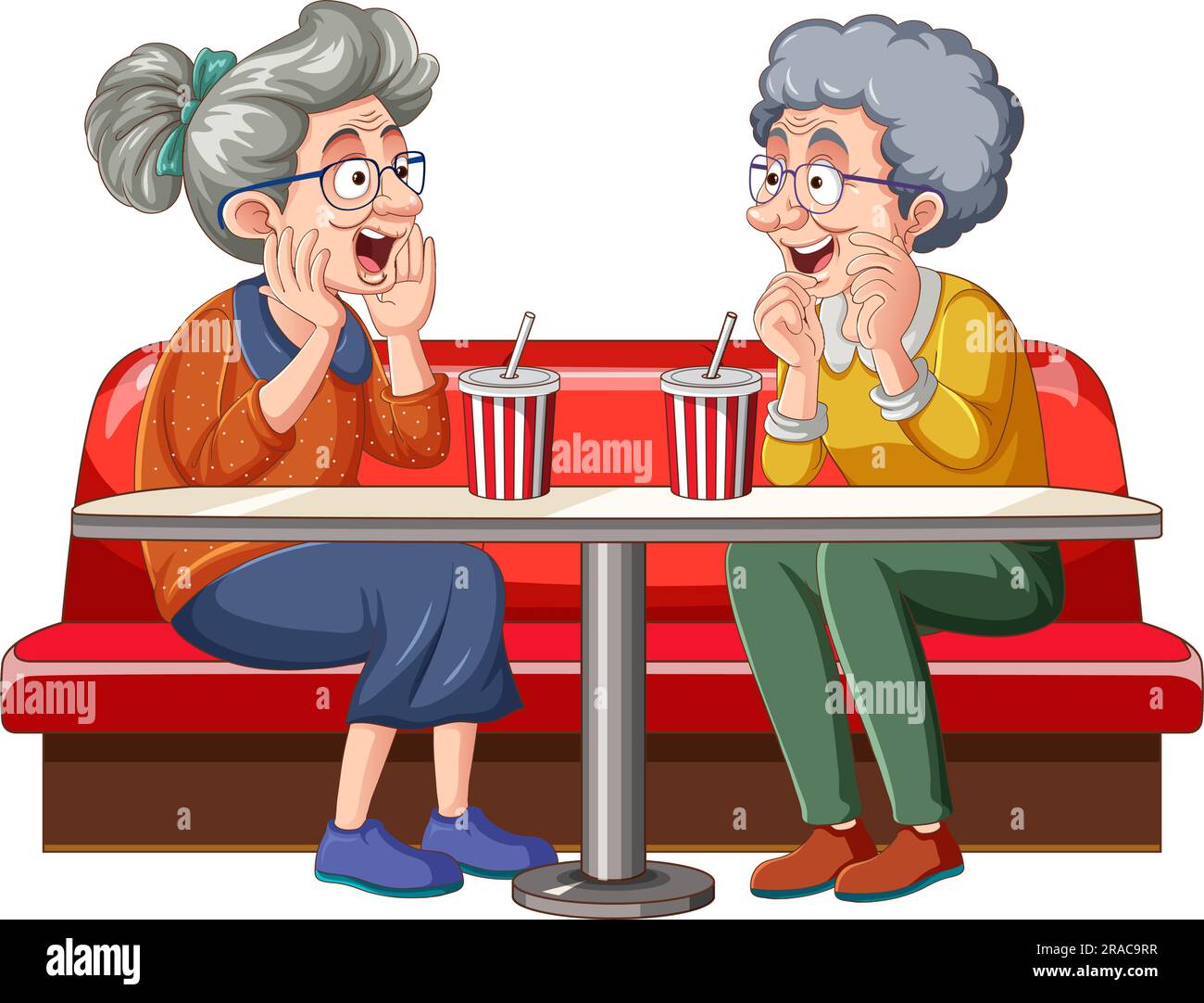 Elderly people talking at the fast food restaurant illustration Stock ...