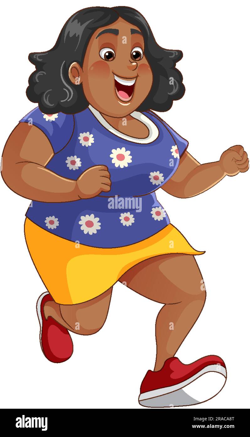 Chubby Woman Running Pose Cartoon Character illustration Stock Vector ...