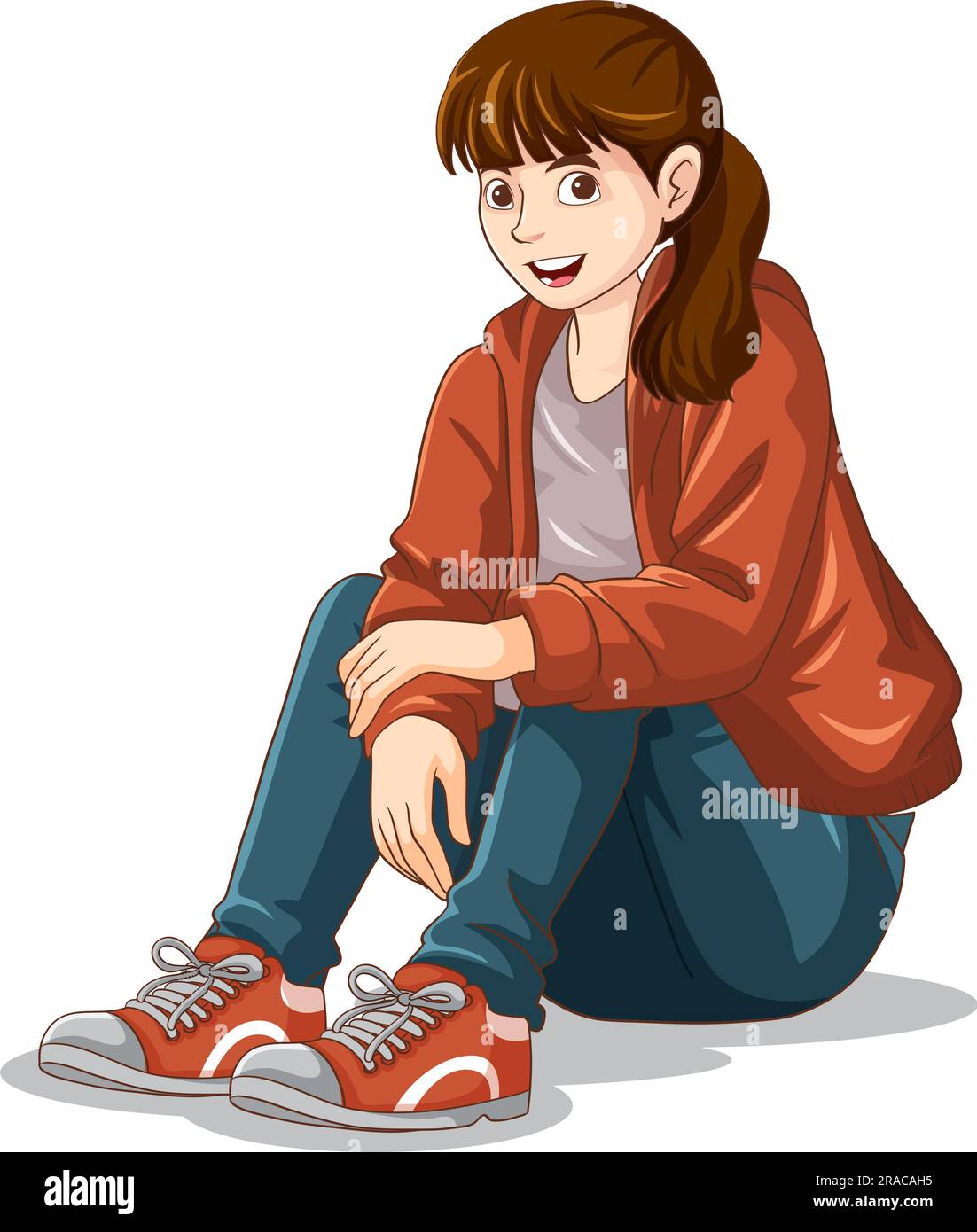 Happy teen cartoon sitting on the floor illustration Stock Vector Image ...