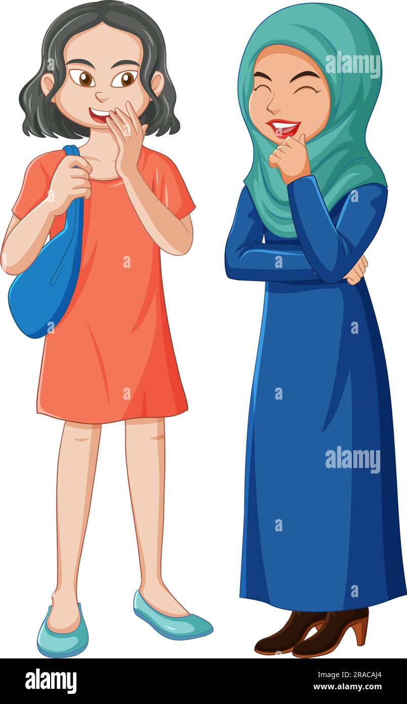 Muslim Girl Talking with Friend Vector illustration Stock Vector Image ...