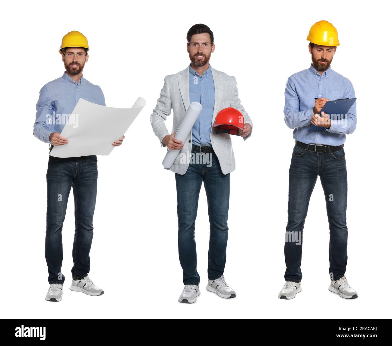 Photos of engineer on white background, collage design Stock Photo - Alamy