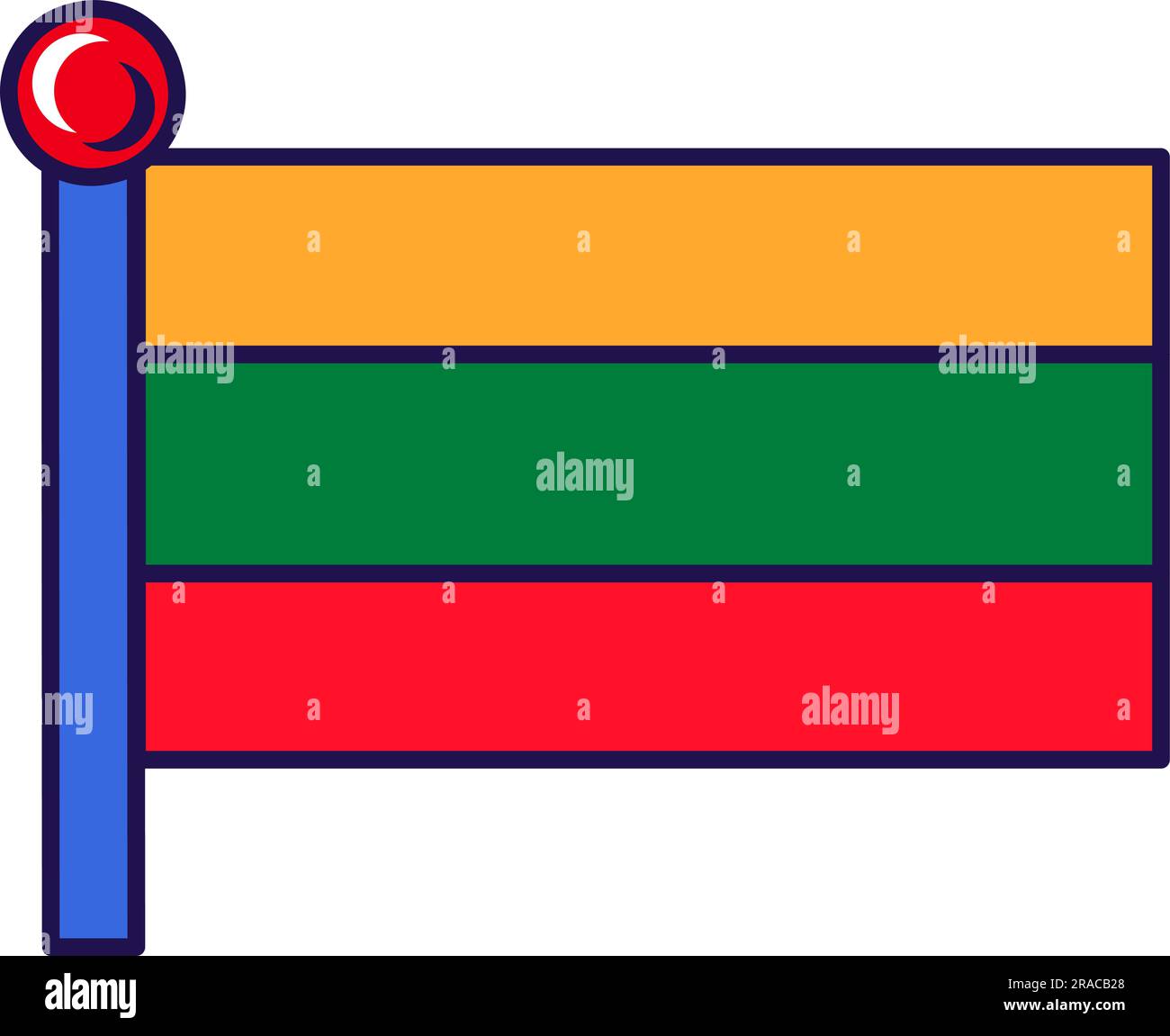 Lithuania country nation flag on flagpole vector. Horizontal triband of ...