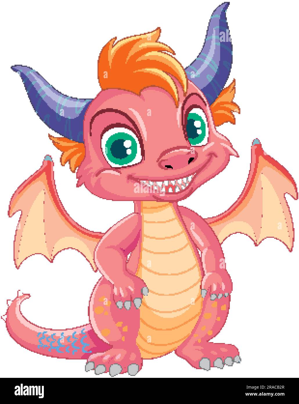 Cute pink dragon cartoon character standing isolated illustration Stock ...