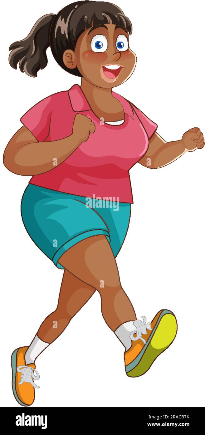 Chubby Woman Running Pose Cartoon Character illustration Stock Vector ...