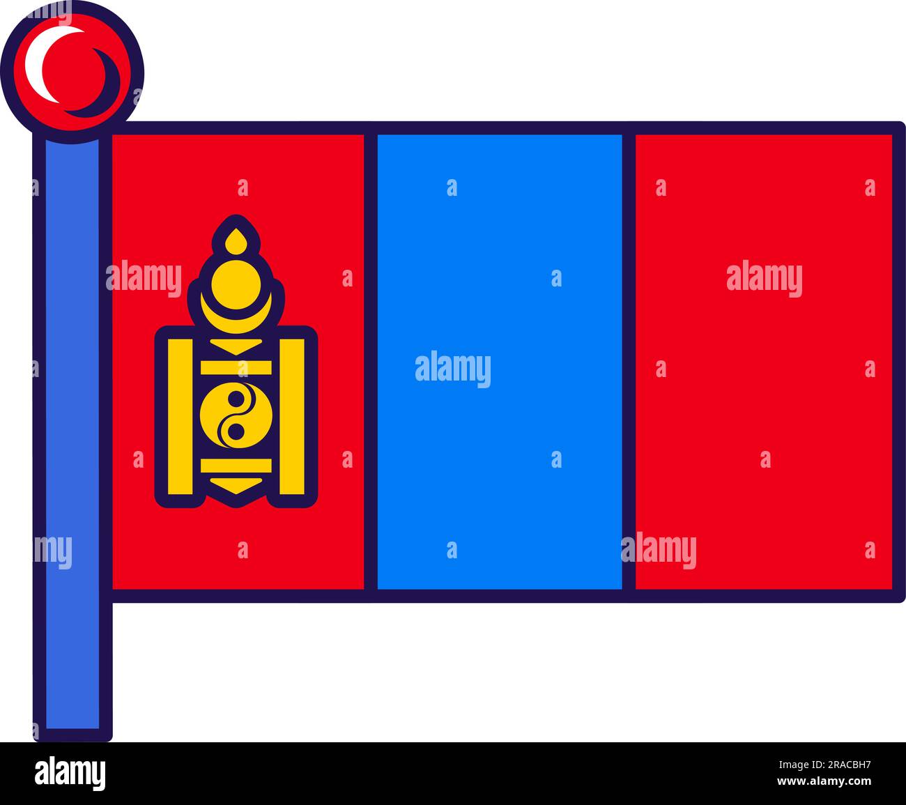Mongolia country nation flag on flagpole vector. Vertical triband of ...