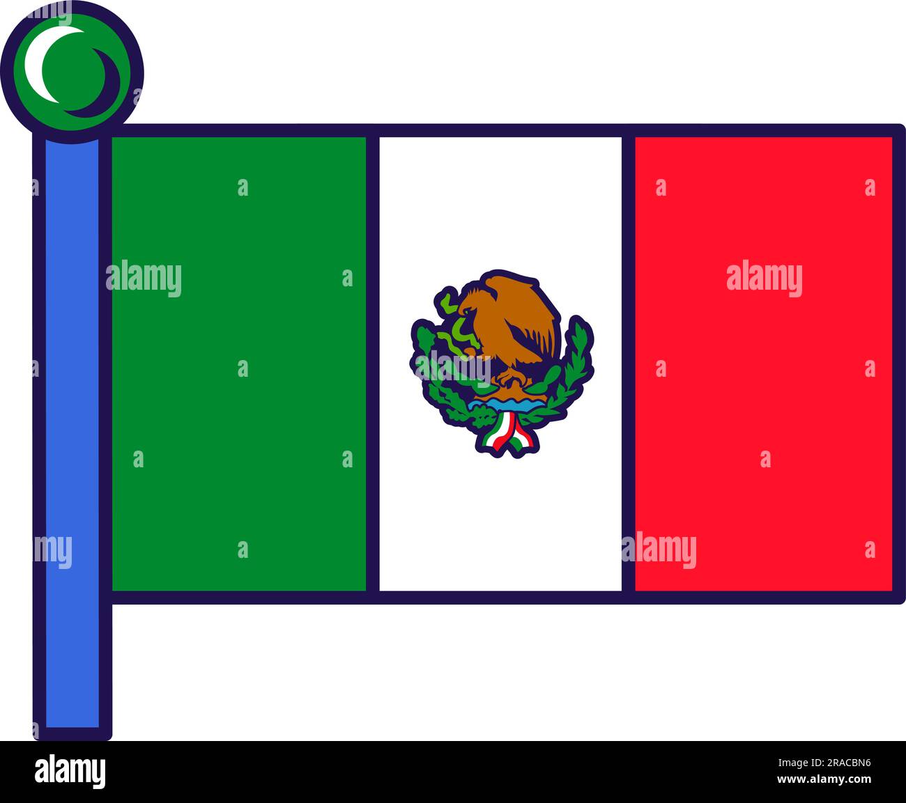 Mexico country nation flag on flagpole vector. Vertical tricolor of green, white and red, with ...