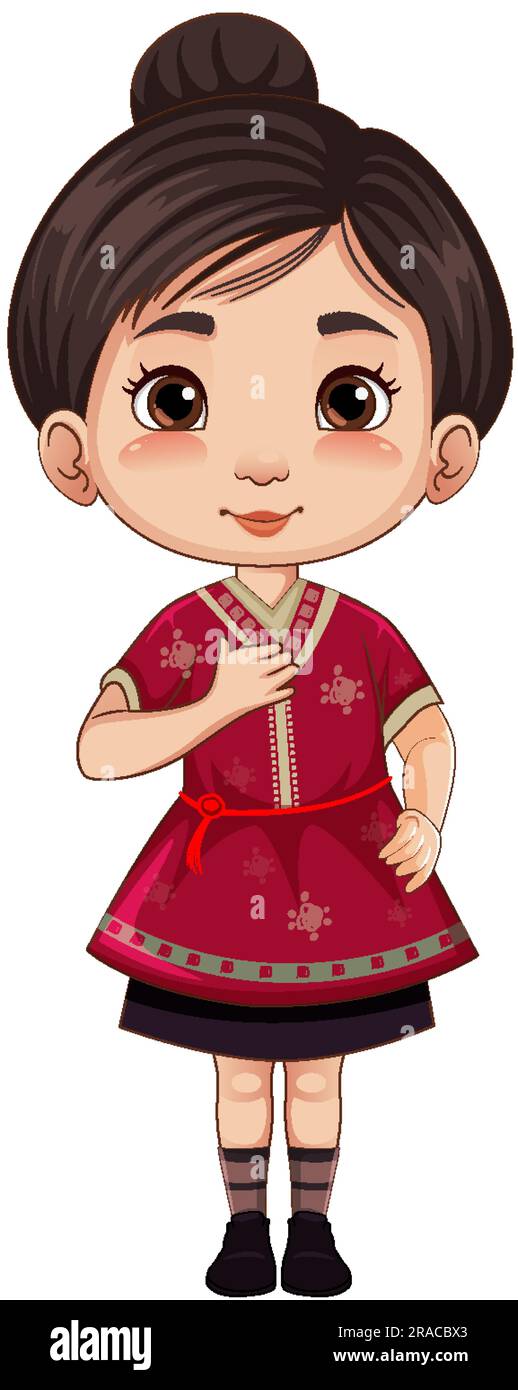 Chinese girl cartoon character in traditional outfit illustration Stock ...