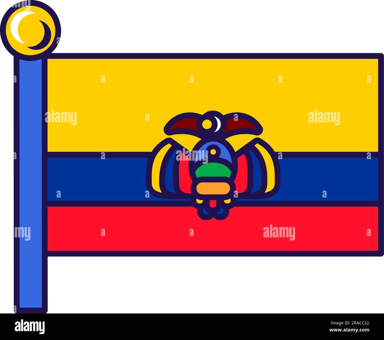 Ecuador country nation flag on flagpole vector. Horizontal tricolor of ...