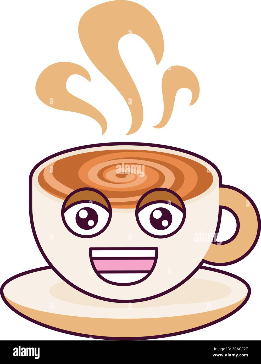 Ceramic cup laughing character with hot sweet cocoa and foam pattern on ...