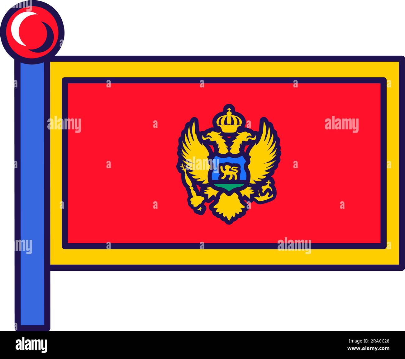 Montenegro country nation flag on flagpole vector. Coat of arms symbol ...