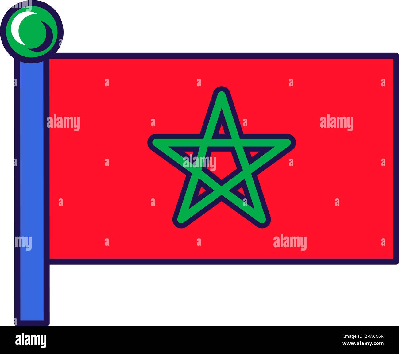 Kingdom of morocco nation flag on flagpole vector. Red field with green ...