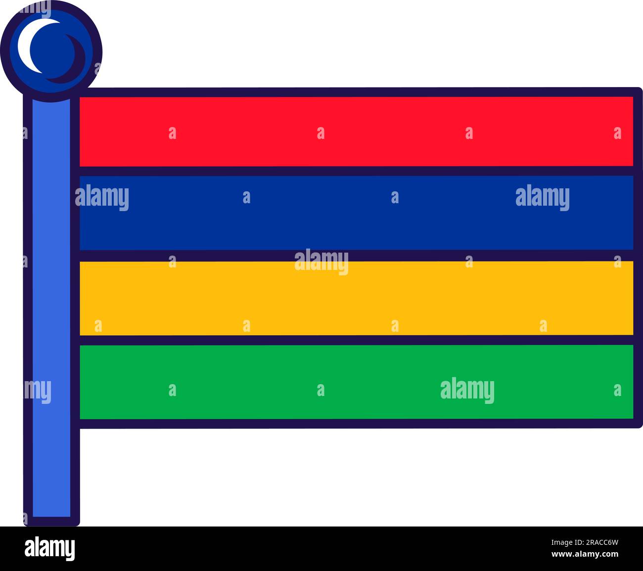 Mauritius republic nation flag on flagpole vector. Horizontal bands of ...