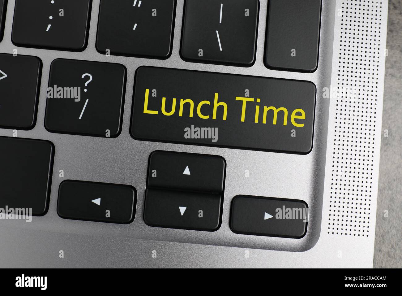Business lunch concept. Laptop with Lunch Time button, top view Stock ...