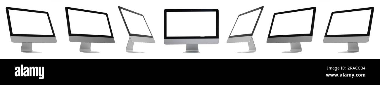 Collage design with computer monitor on white background, different ...