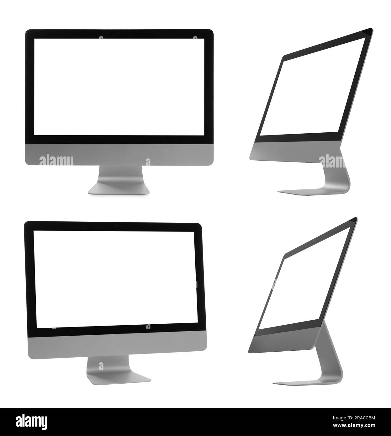 Collage design with computer monitor on white background, different ...