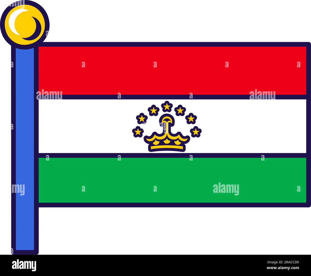 Tajikistan republic nation flag on flagpole vector. Horizontal tricolor ...