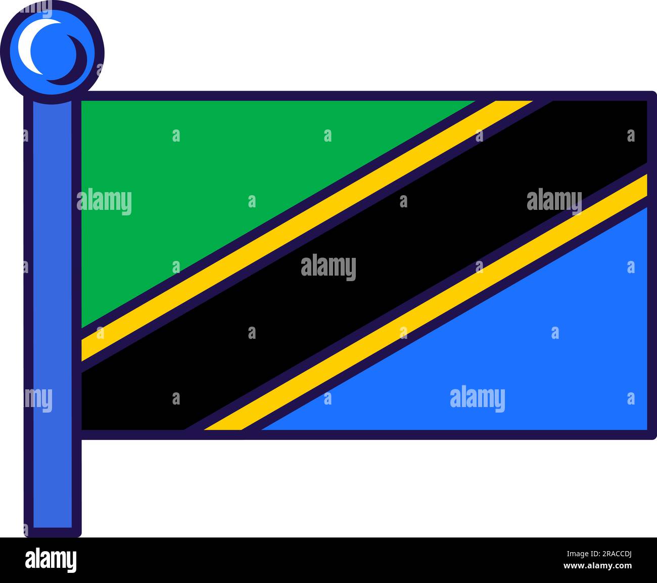 Tanzania united republic flag on flagpole vector. Yellow edged black ...