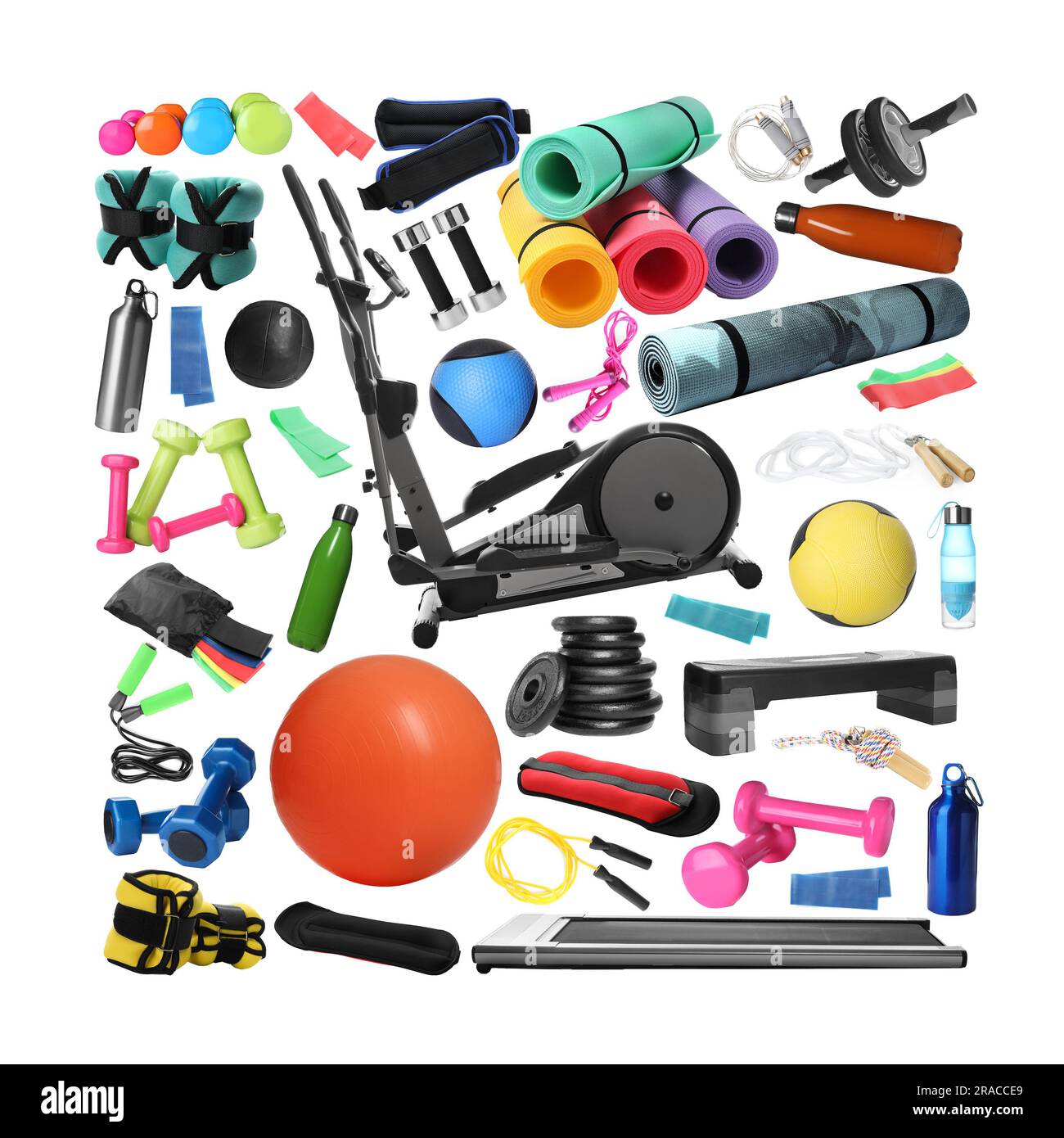 Set with different sports equipment on white background Stock Photo - Alamy