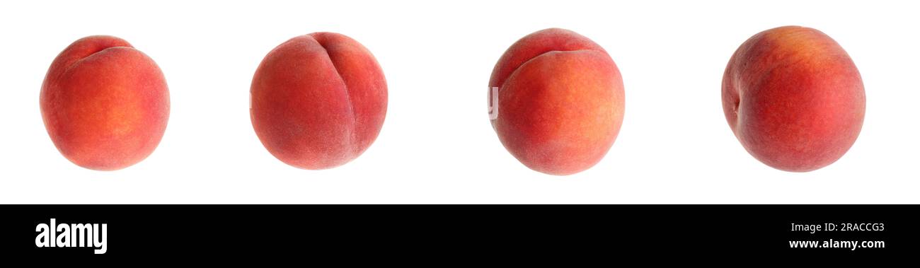 Set of fresh peaches on white background Stock Photo - Alamy