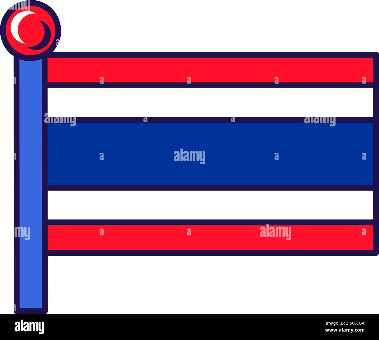 Thailand kingdom nation flag on flagpole vector. Five horizontal ...