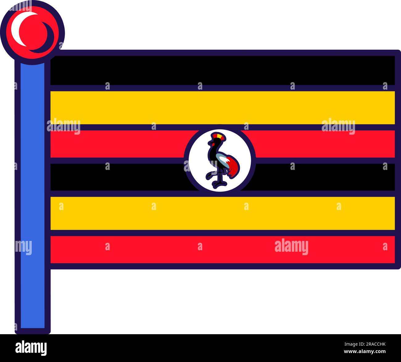 Uganda republic nation flag on flagpole vector. Horizontal bands of ...