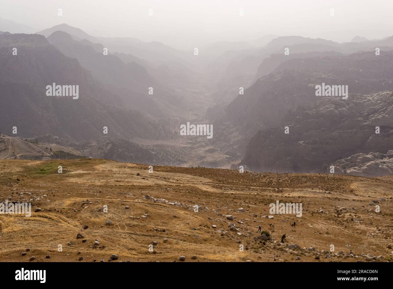 Beautiful sunset landscape at King`s Highway in Jordan somewhere ...