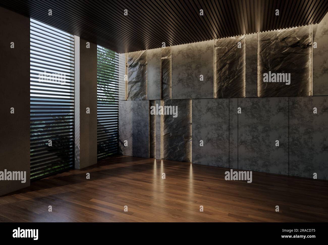 Modern empty room interior design contemporary, with natural tones on the room, walls, floor and ...