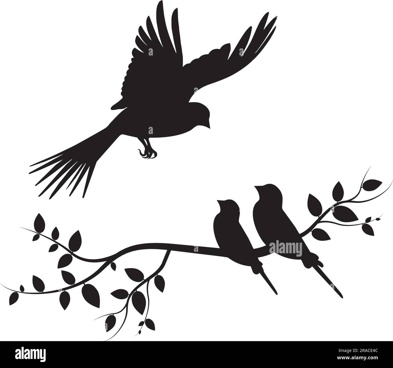 Flying Birds And Birds On Branch Vector Wall Decals Birds On Tree Design Bird Silhouette