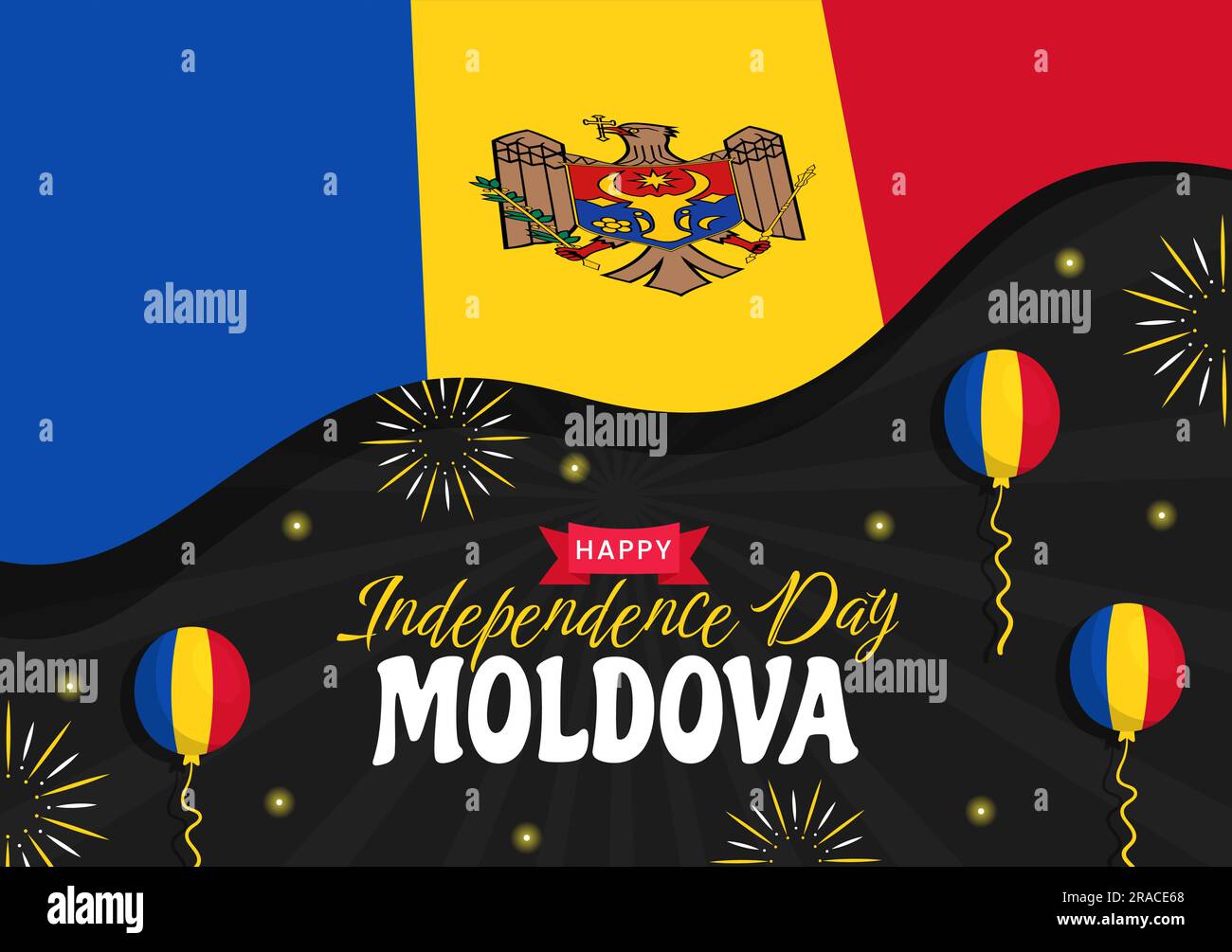 Moldova Independence Day Vector Illustration on August 27 with Waving ...
