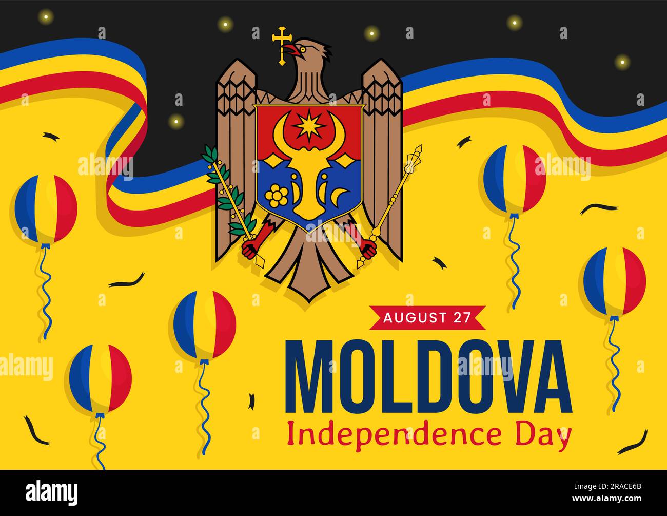 Moldova Independence Day Vector Illustration on August 27 with Waving ...