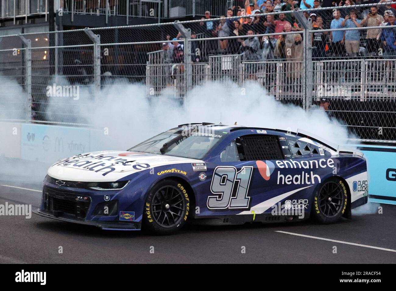 Chicago, USA, 01 July 2023. Shane van Gisbergen (91) does a burnout at ...