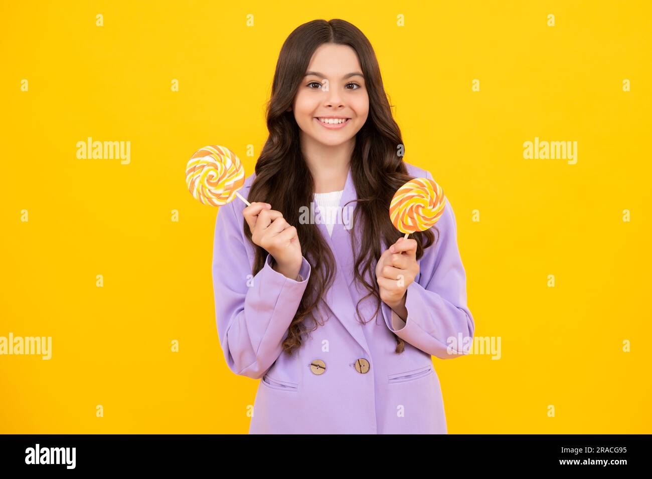 Teenage girl with candy lollipop, happy child 12, 13, 14 years old ...