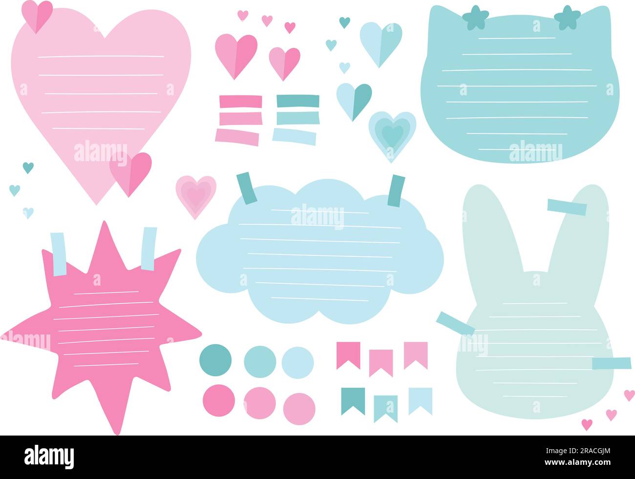 Collection of cute colorful paper notes. Blank cartoon notes with ...