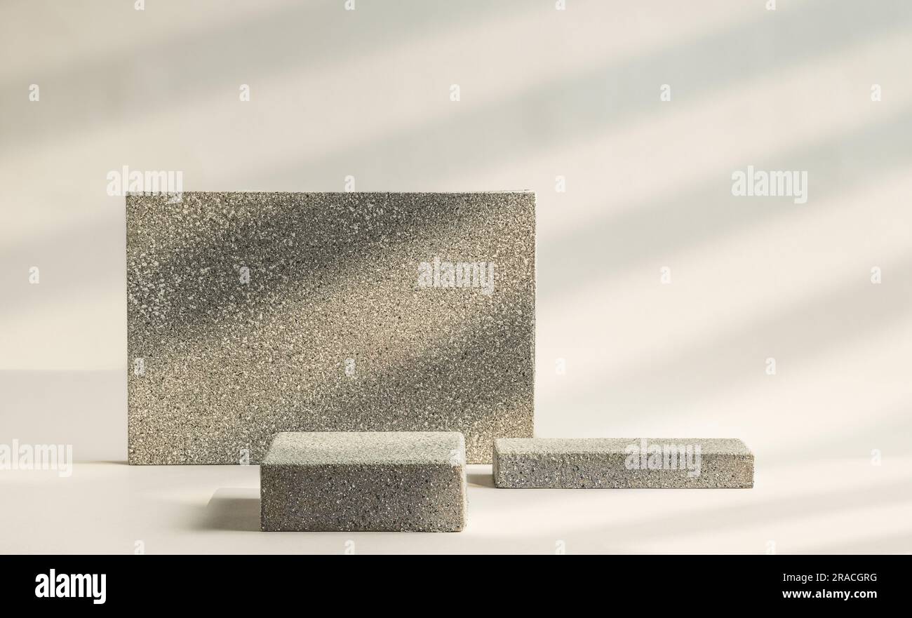 Minimal stone stage product display with sunlight from window on cream ...