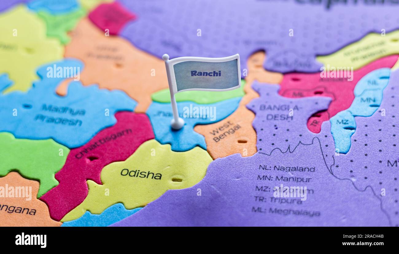 Selective focus on Ranchi - the capital city of Jharkhand on an Indian ...