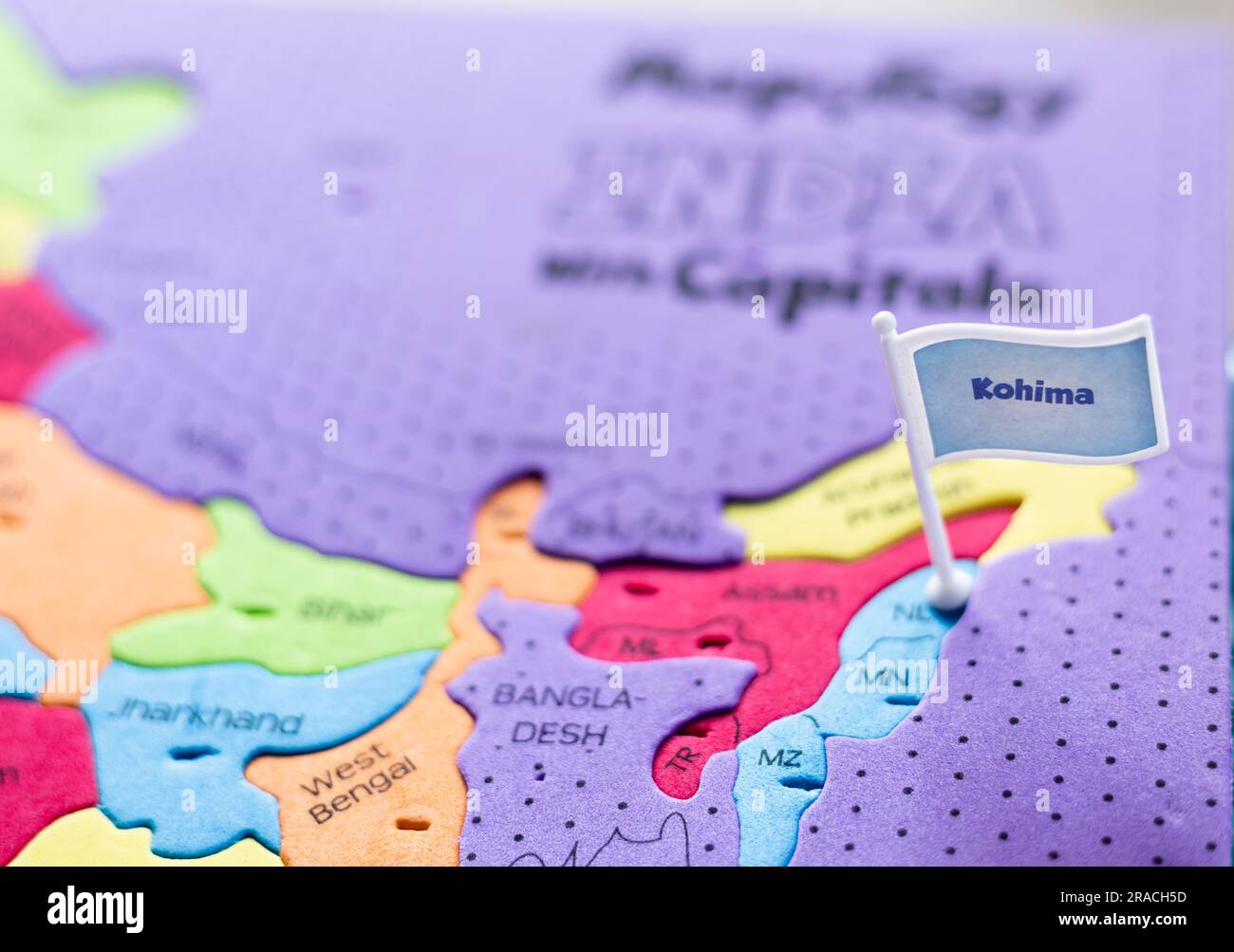 Selective focus on Kohima - the capital city of Nagaland on an Indian ...