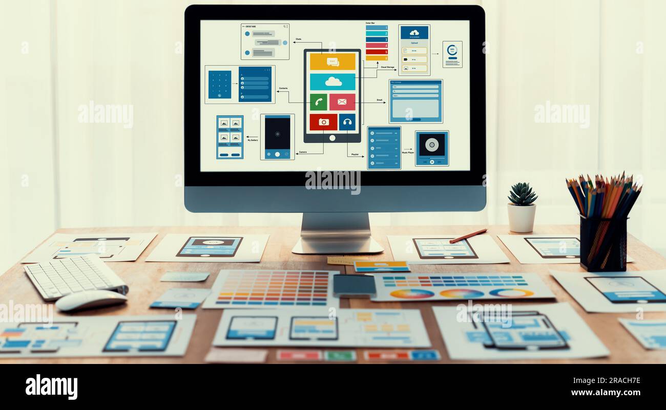 Digital and paper wireframe designs for web or mobile app UI UX display ...
