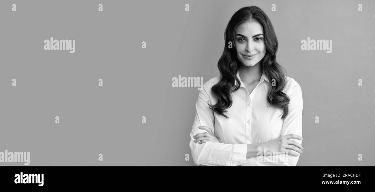 Woman isolated face portrait, banner header poster with mockup ...