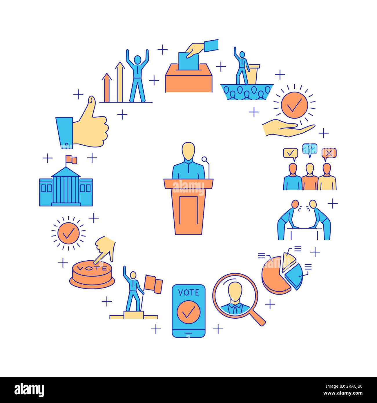 Politics and voting round banner. Politician with public speech ...