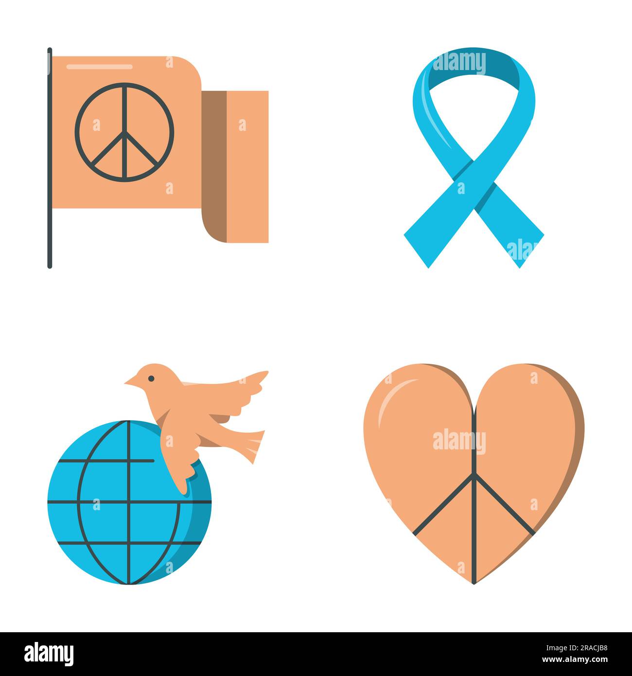 Pacifism and peace flat icon set. Awareness symbol, love and peace ...
