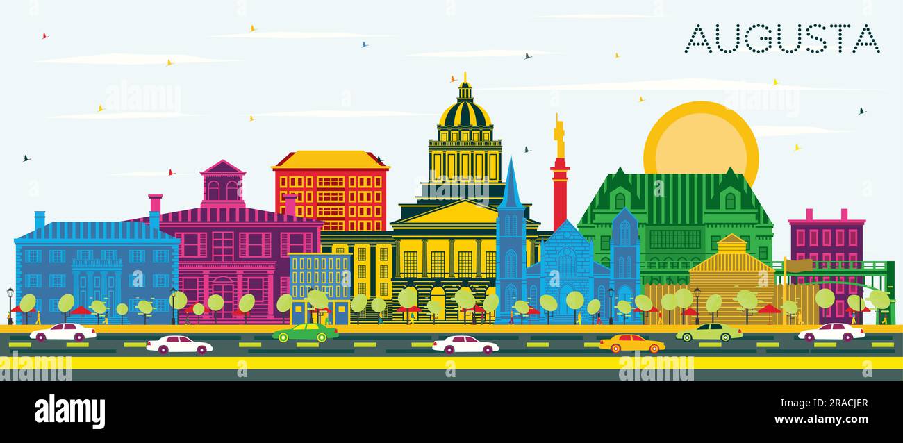 Augusta Maine City Skyline with Color Buildings and Blue Sky. Vector ...