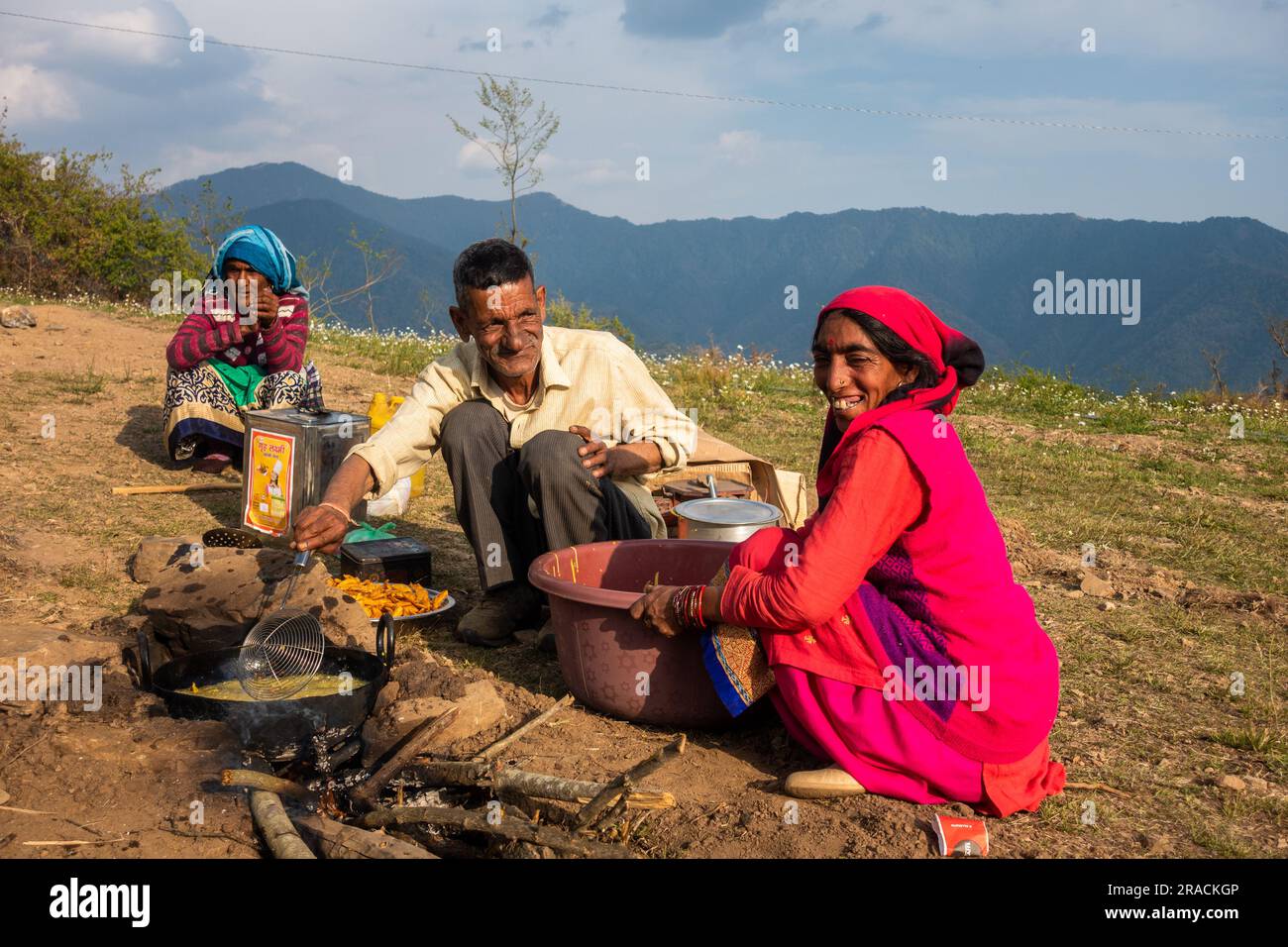 June 28th 2023 Uttarakhand, India. A man and his wife making Pakodas ...