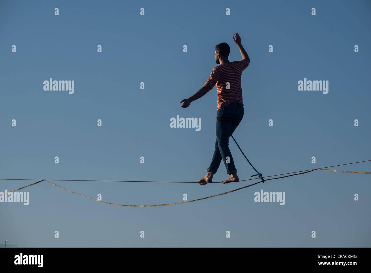 Barcelona, Spain. 02nd July, 2023. The tightrope walker Nathan Paulin ...