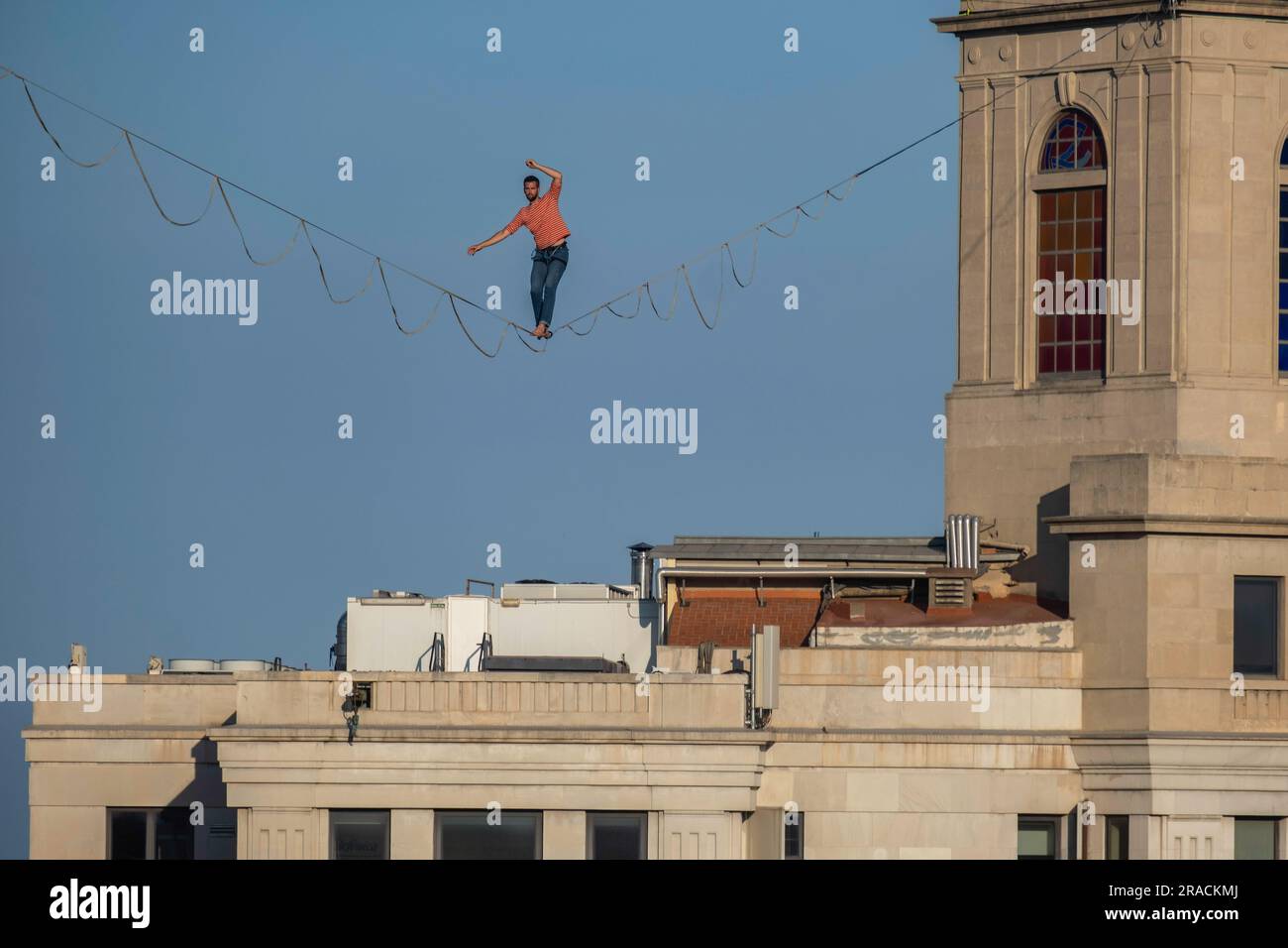 Barcelona, Spain. 02nd July, 2023. The tightrope walker Nathan Paulin ...